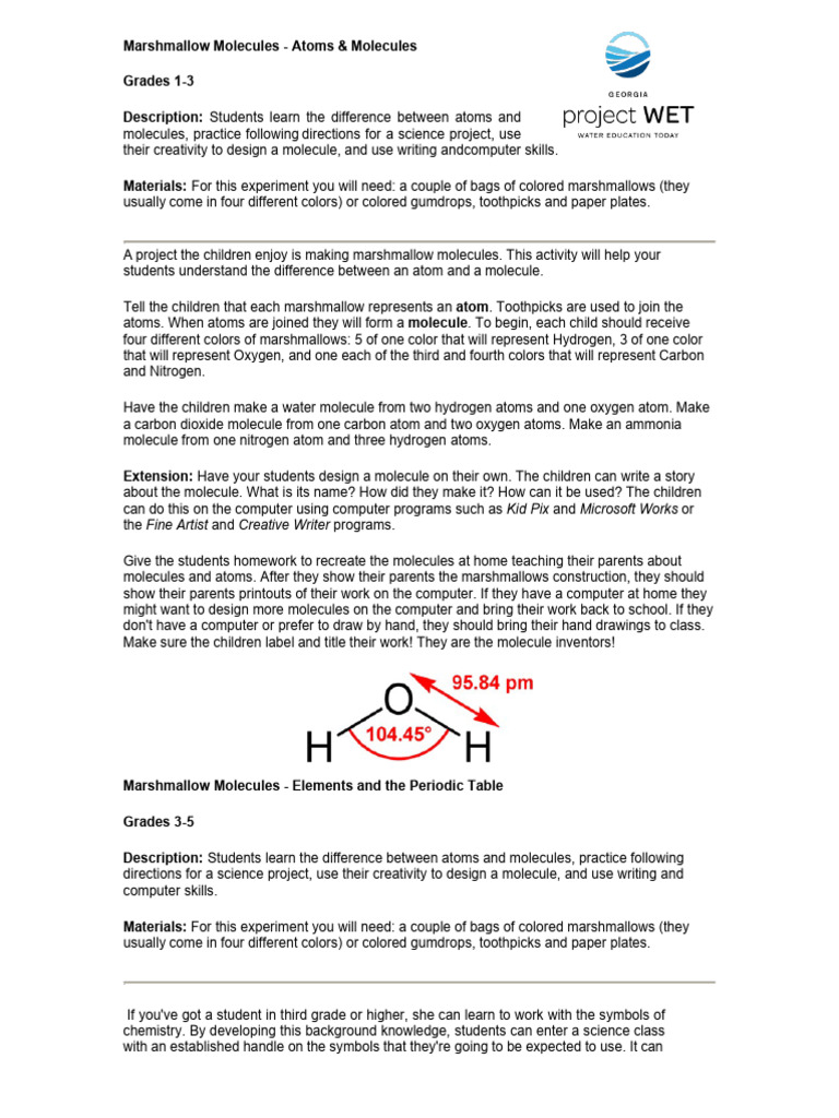 Marshmallow Molecules Activity Guide | PDF | Chemical Elements ...