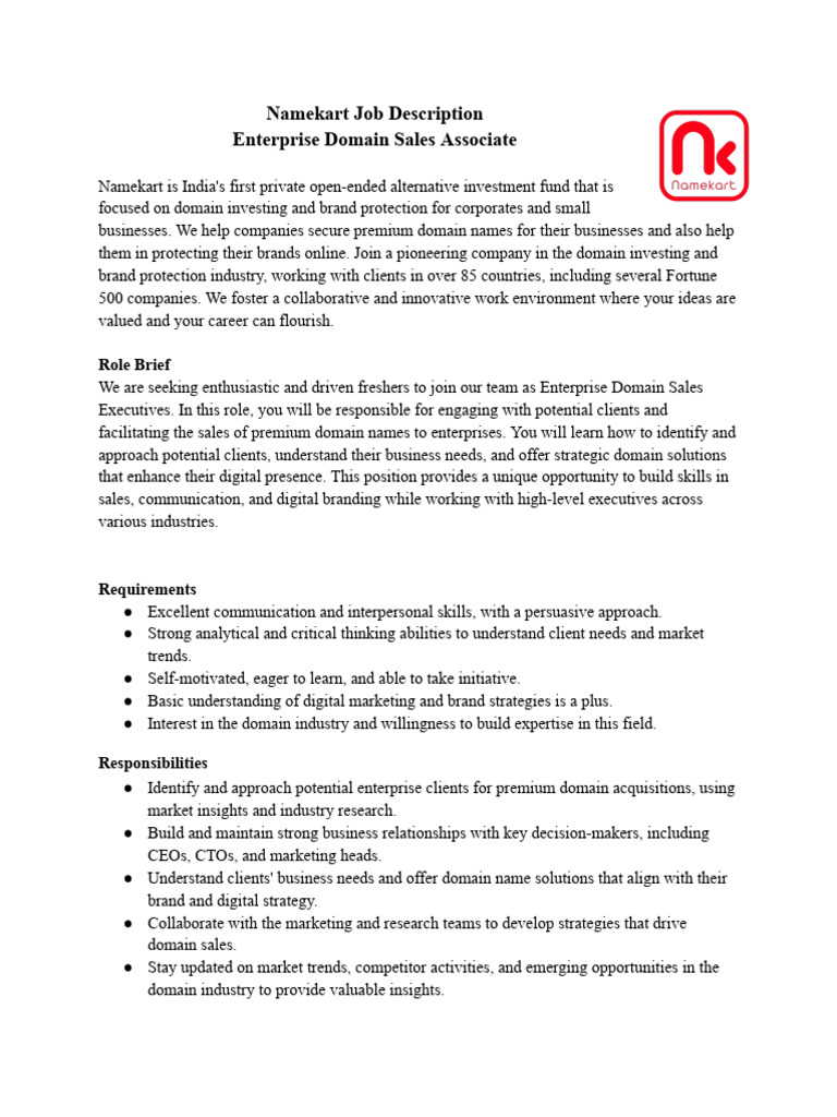 Namekart Campus Recruitment JD - EDSA SDE AI | PDF | Artificial Intelligence | Intelligence (AI ...