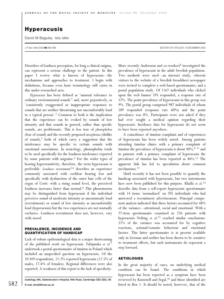 Baguley 2003 Hyperacusis | PDF | Tinnitus | Health Sciences