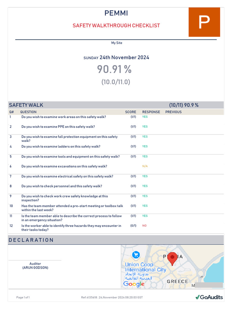 PEMMI Safety Walkthrough Checklist | PDF