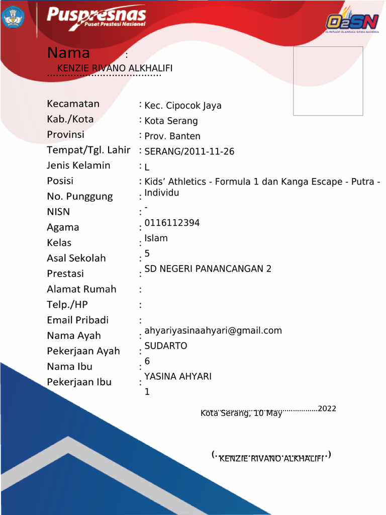 Peserta O2sn - Kenzie Rivano Alkhalifi | PDF