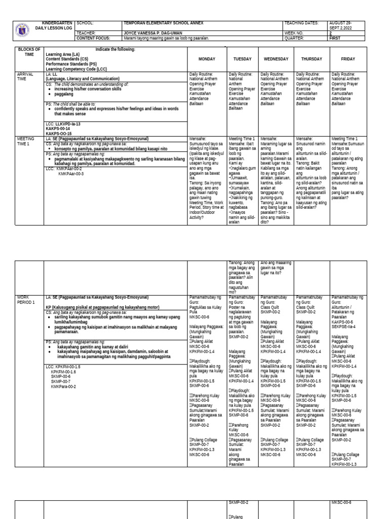 KINDER-DLL Week 2 | PDF