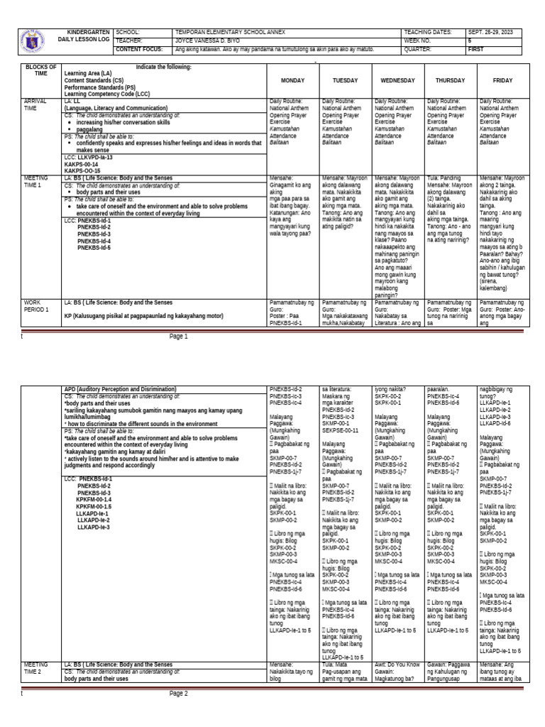 KINDER-DLL Week 5 | PDF