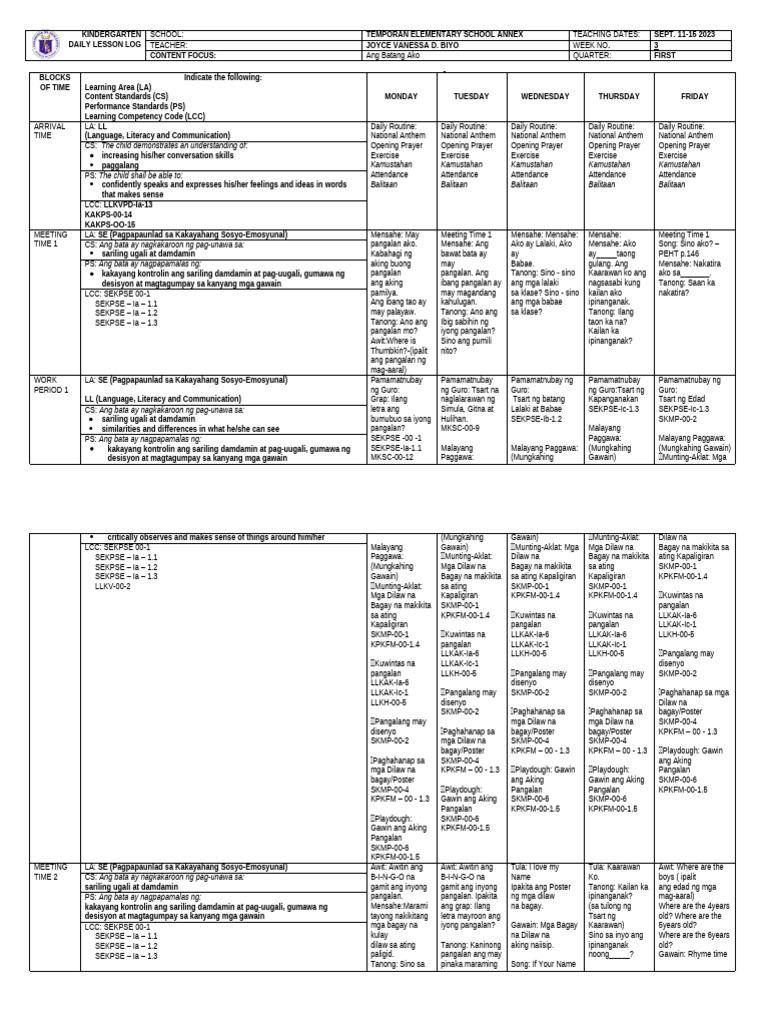 KINDER-DLL Week 3 | PDF
