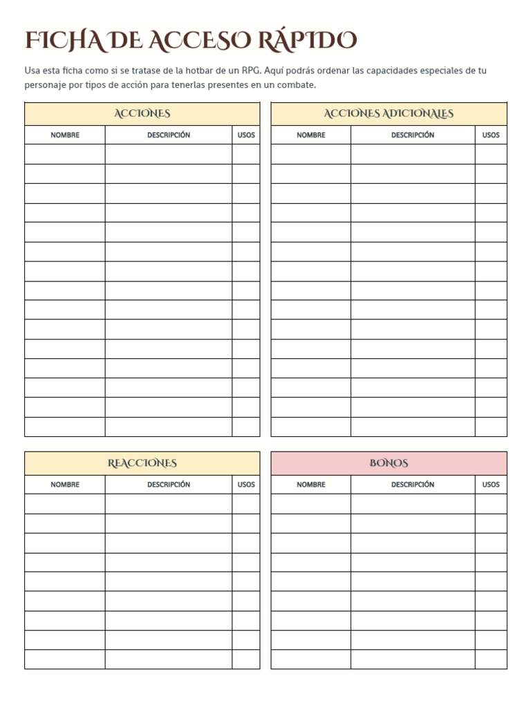 Ficha de Acceso Rapido Editable | PDF
