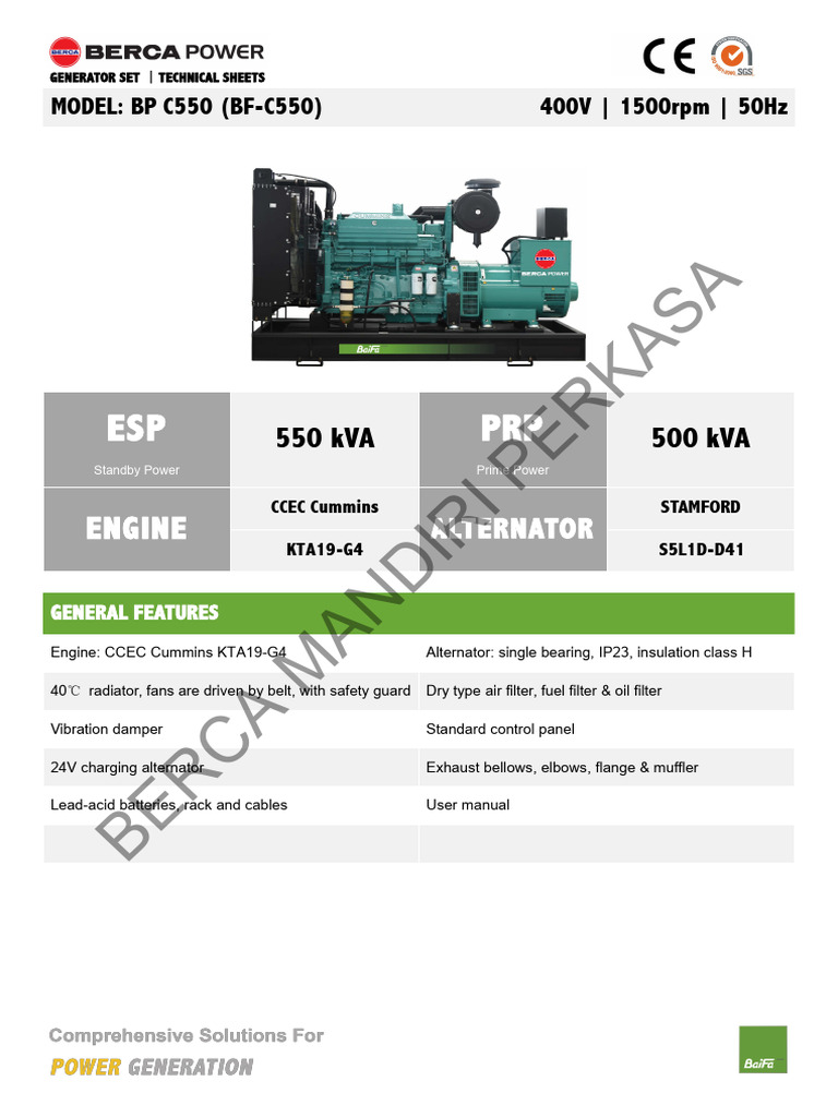 Brochure BP-Cummins 550 (KTA19 G4) | PDF | Electric Generator | Engines