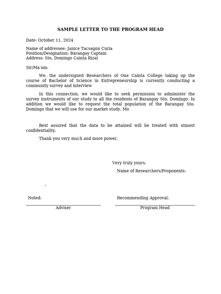 Letter Template For Conducting Research Survey | PDF