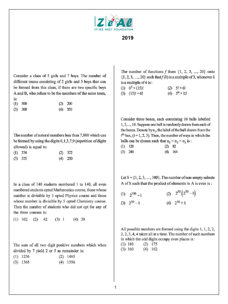 Previous Year Question Bank Permutation and Combination | PDF | Numbers ...