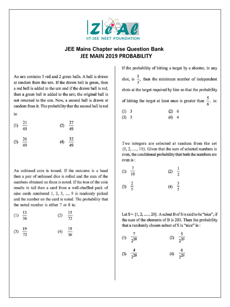 JEE Mains Probability Guide | PDF | Mathematics | Applied Mathematics