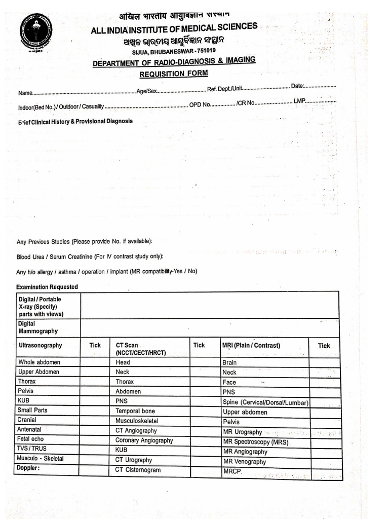 X-Ray Form Both Sides | PDF