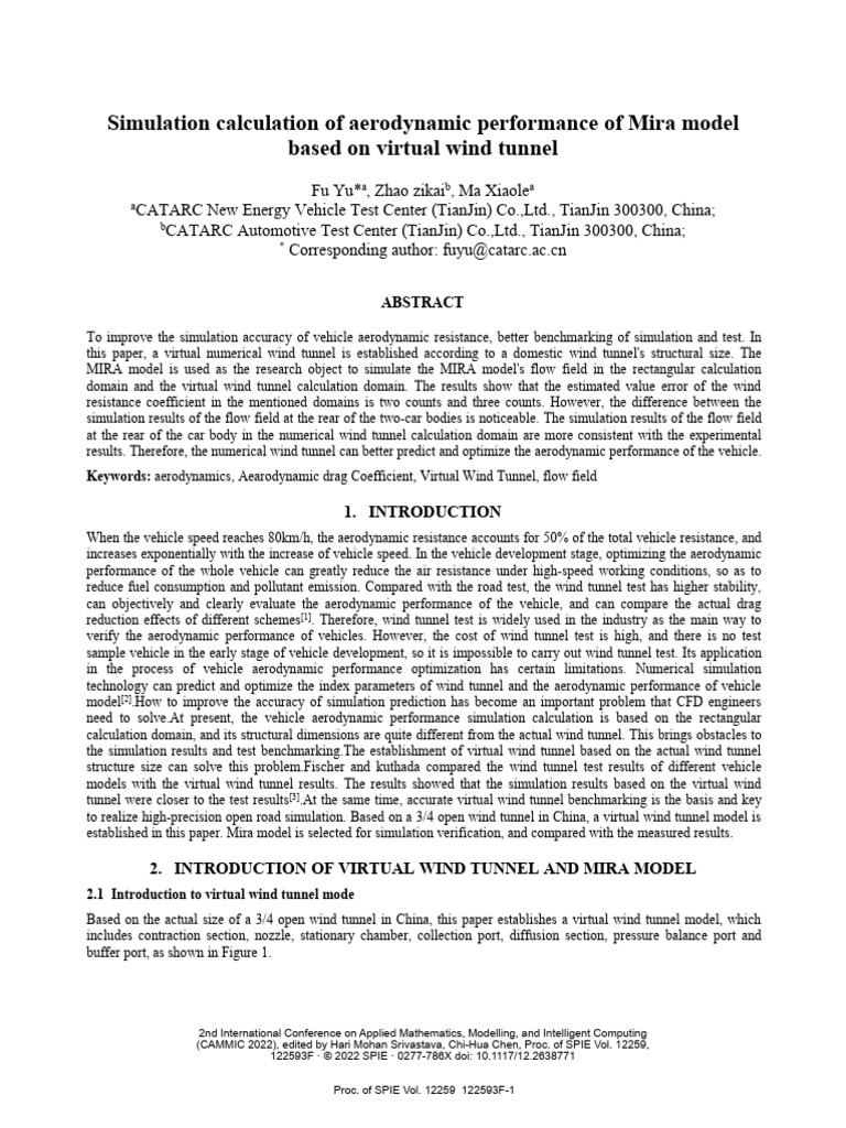 BB_Simulation Calculation of Aerodynamic Performance _11tr | PDF | Wind Tunnel | Simulation
