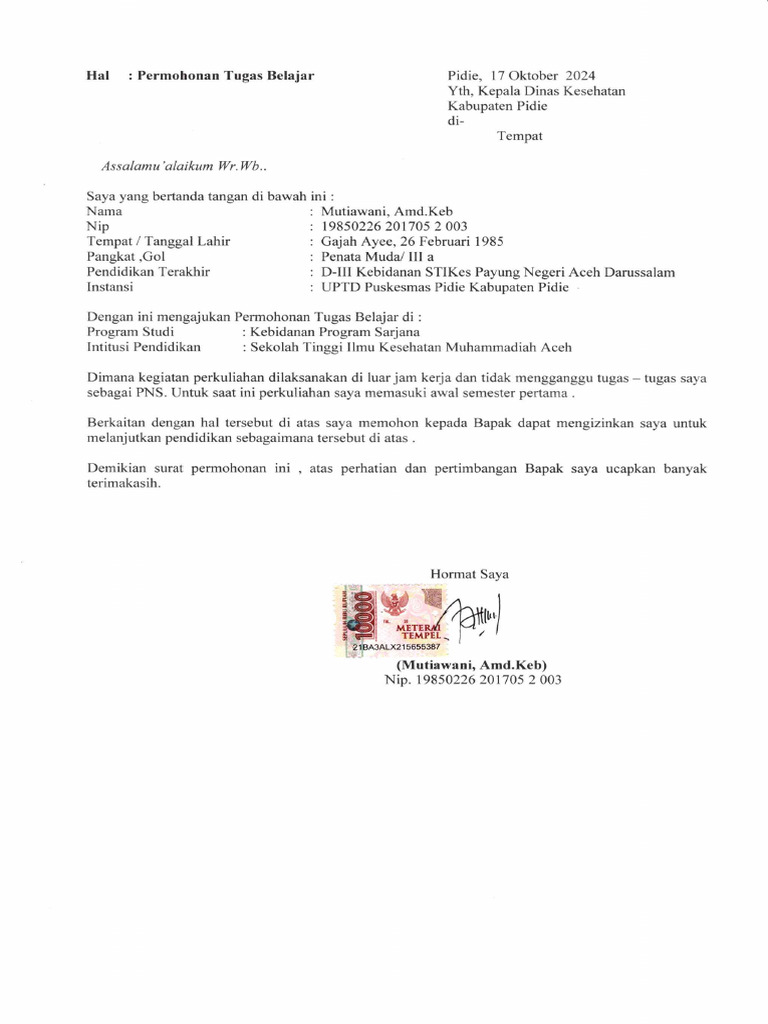 2 Surat Permohonan Tugas Belajar - 241126 - 112624 | PDF