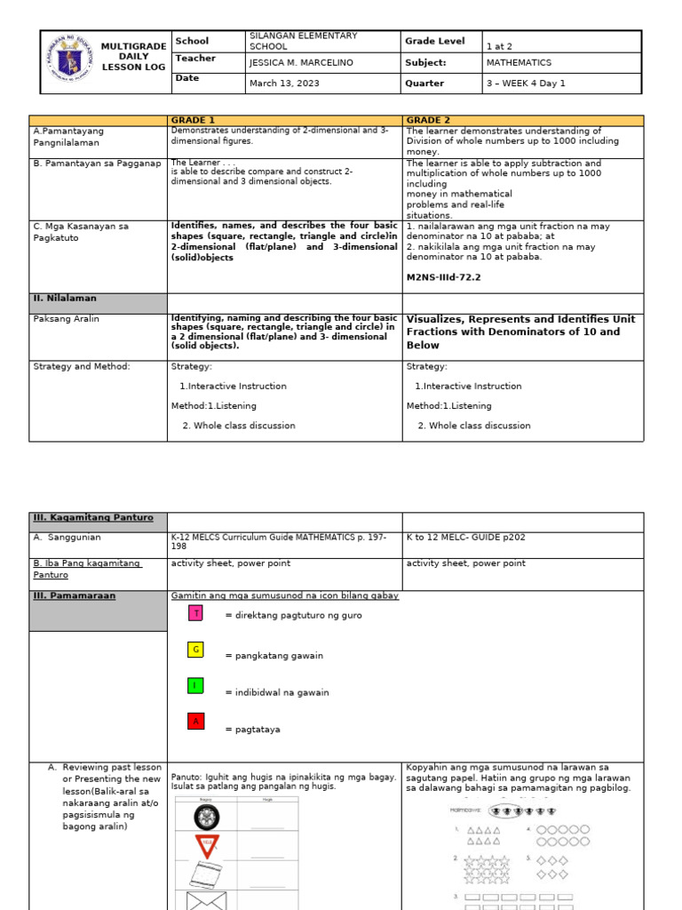 DLL Q3 Week 5 MATH 1 2 Day1 5 | PDF