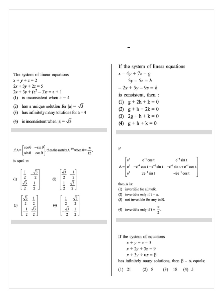 Previous Year Question Bank Mathematics Matrices and Determinants | PDF ...