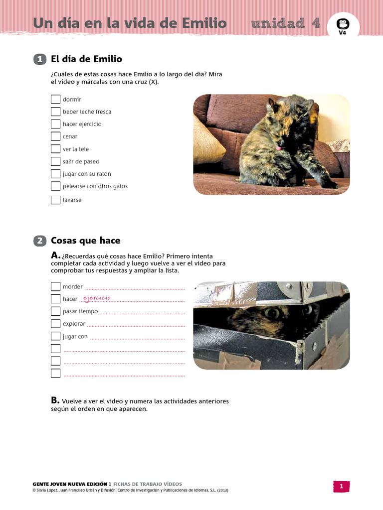 Rutina diaria de Emilio, el gato | PDF
