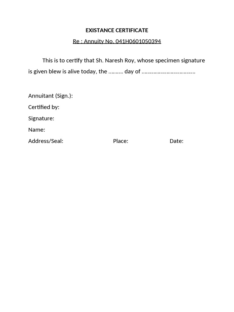 Existance Certificate | PDF