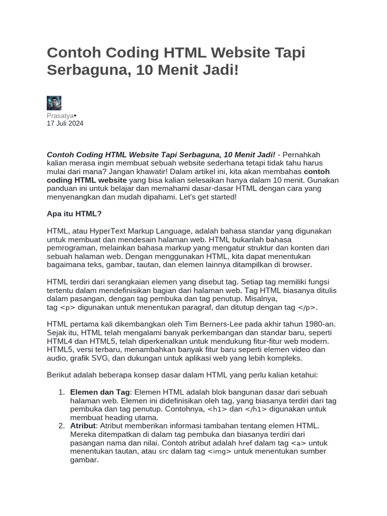 Panduan HTML Sederhana 10 Menit | PDF