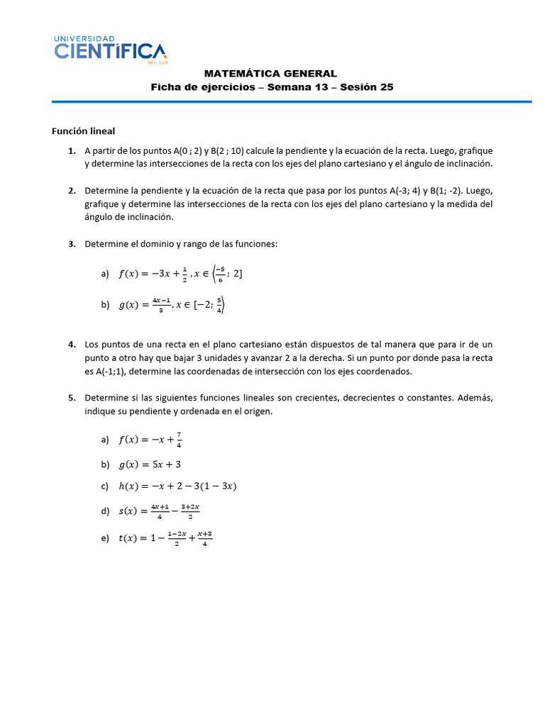 FICHA DE PR CTICA 19 - Mat Gral - Sem13 - Sesi N 25 (Funci N Lineal) | PDF