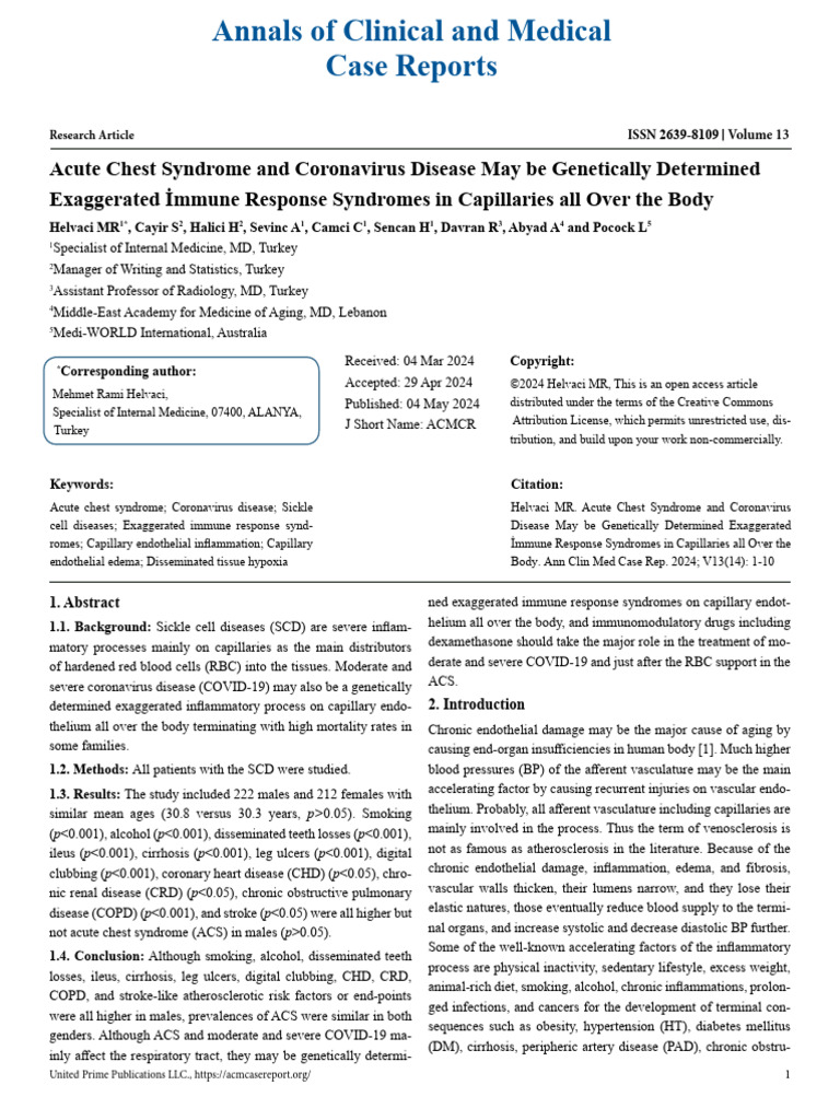 Acute Chest Syndrome and Coronavirus Disease May be Genetically ...