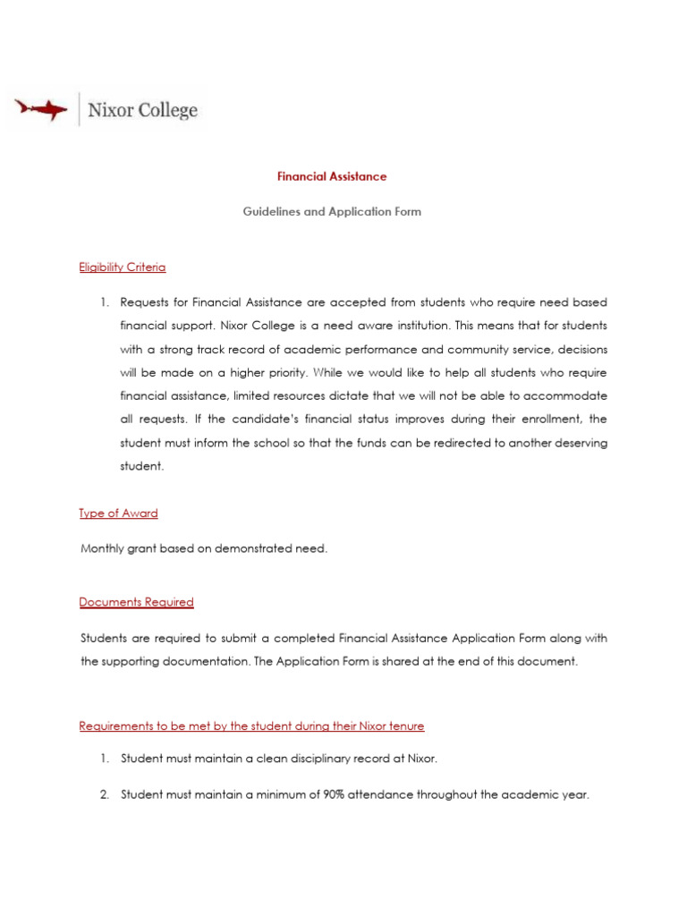 Nixor College Financial Assistance Guide | PDF