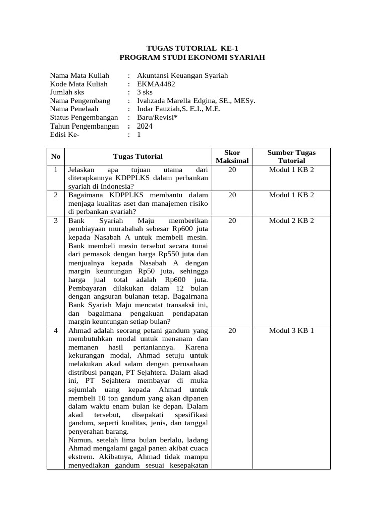 Tugas 1 HABIL AL KARIM 050019606 Akuntansi Keuangan Syariah | PDF