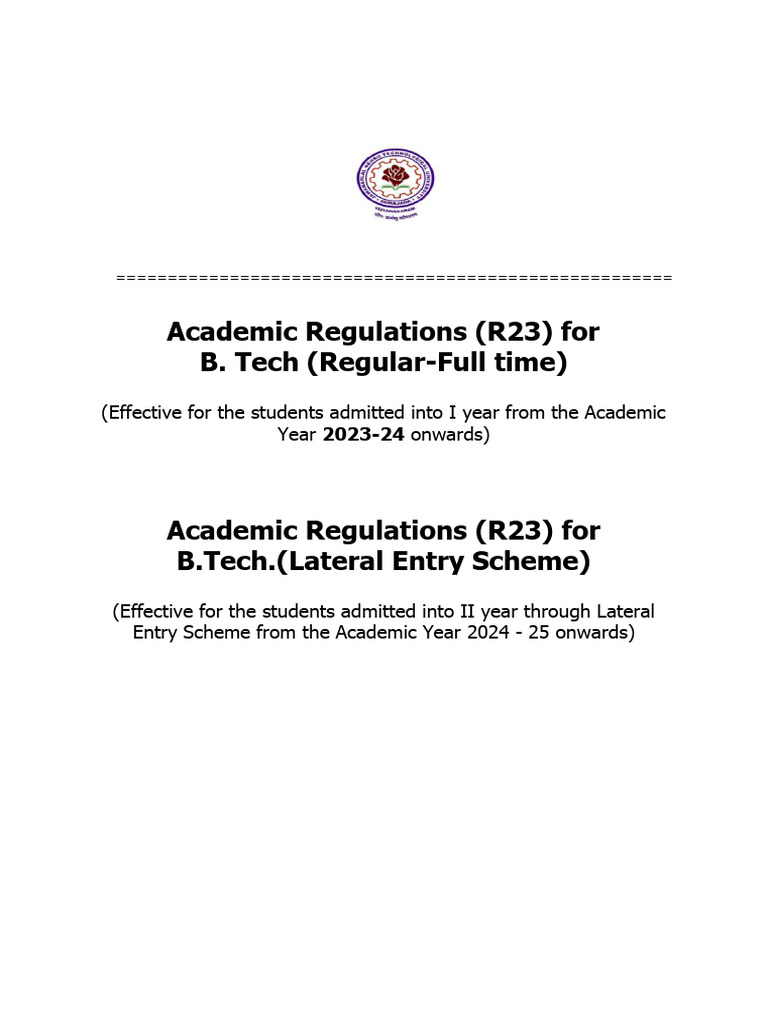 JNTUGV B.Tech R23 Regulations Overview | PDF | Academic Degree ...