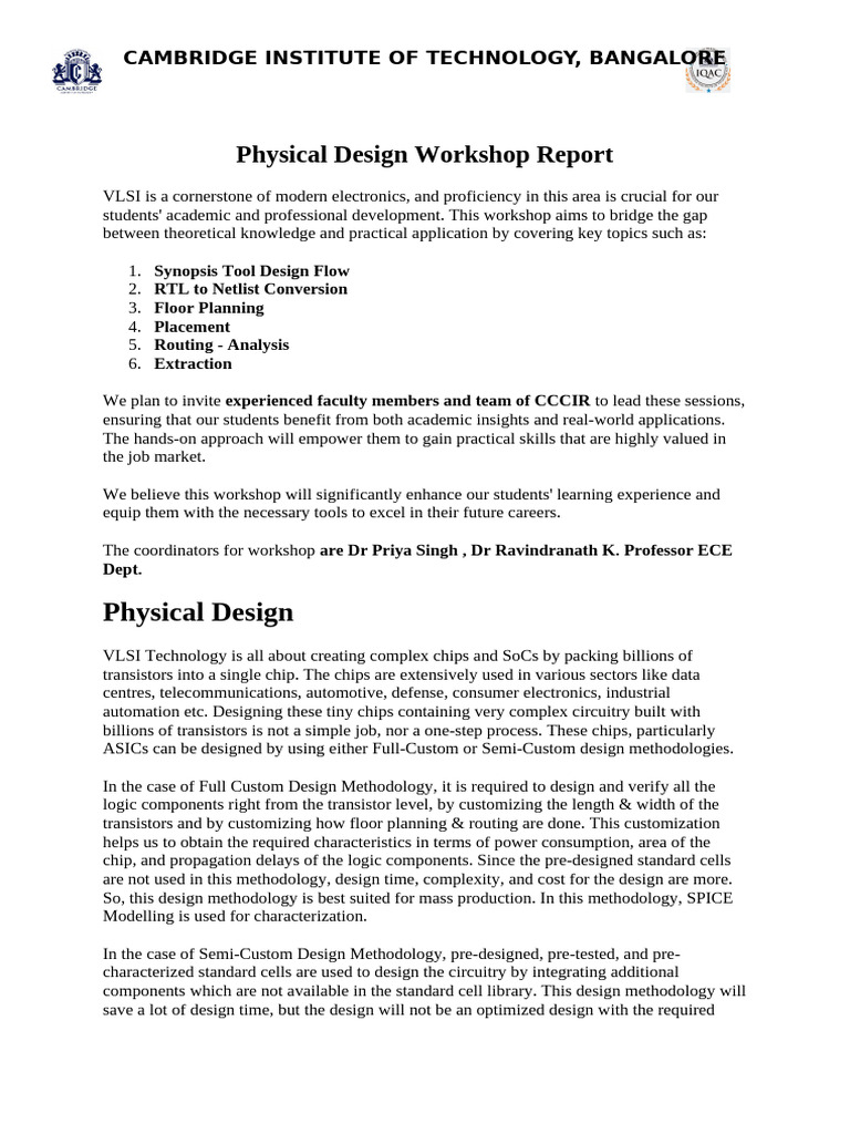 Physical Design Workshop Report. | PDF | Digital Electronics | Electronics