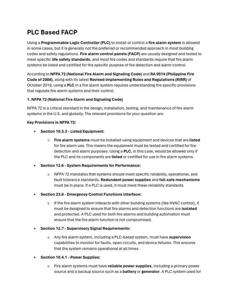 PLC Fire Alarm System Compliance | PDF | Programmable Logic Controller ...