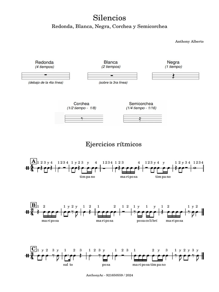 Ejercicios de Ritmo Musical y Silencios | PDF