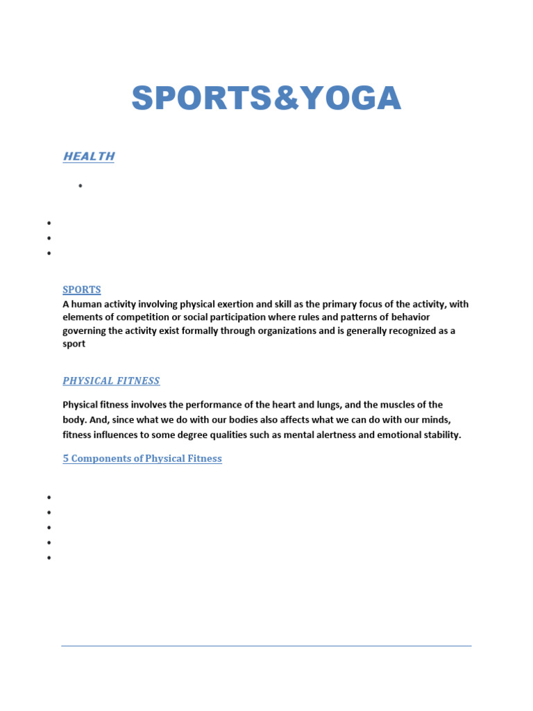 Sports & Yoga Note | PDF