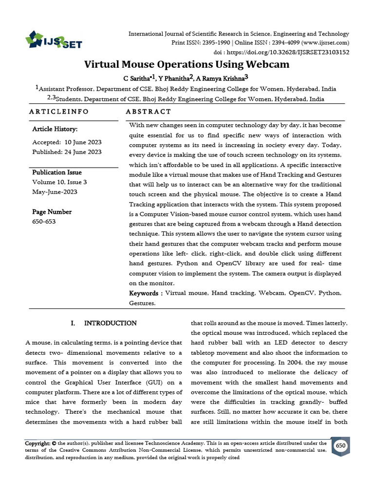 Virtual Mouse Operations Using Webcam | PDF | Software | Computing