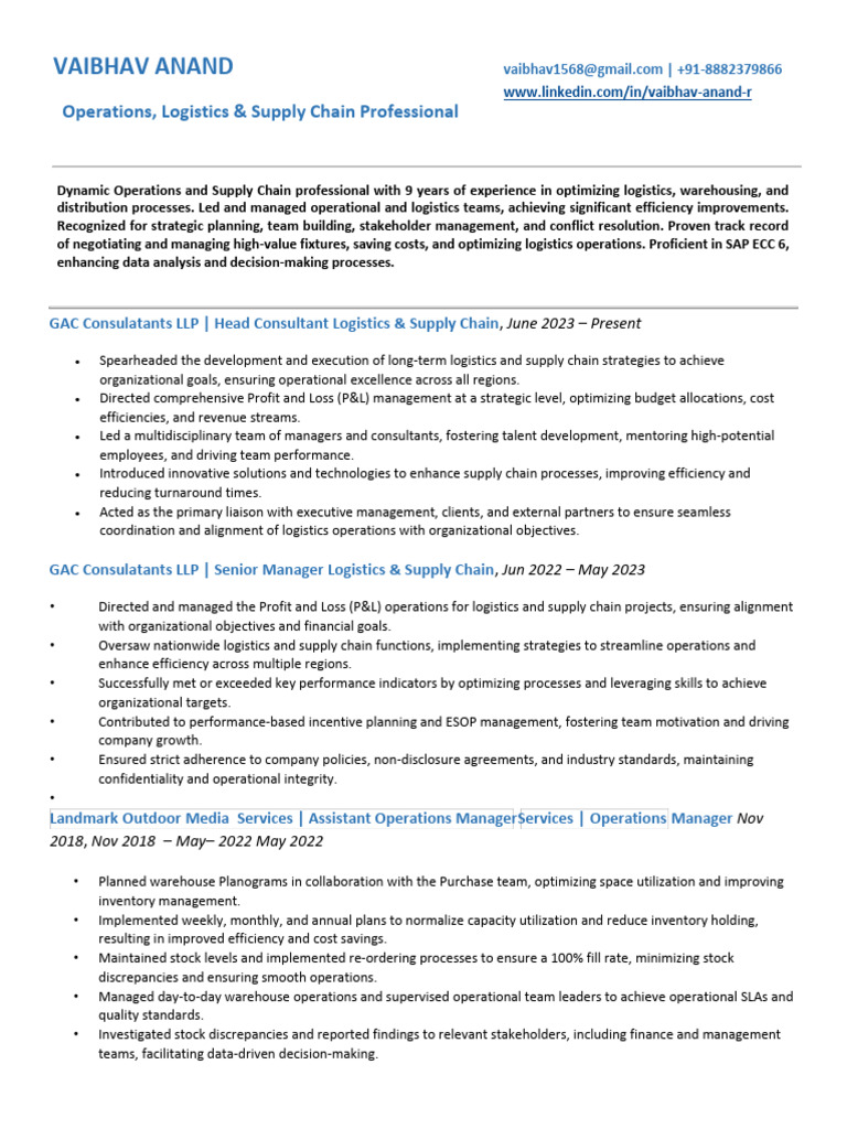 VA CV | PDF | Cargo | Logistics