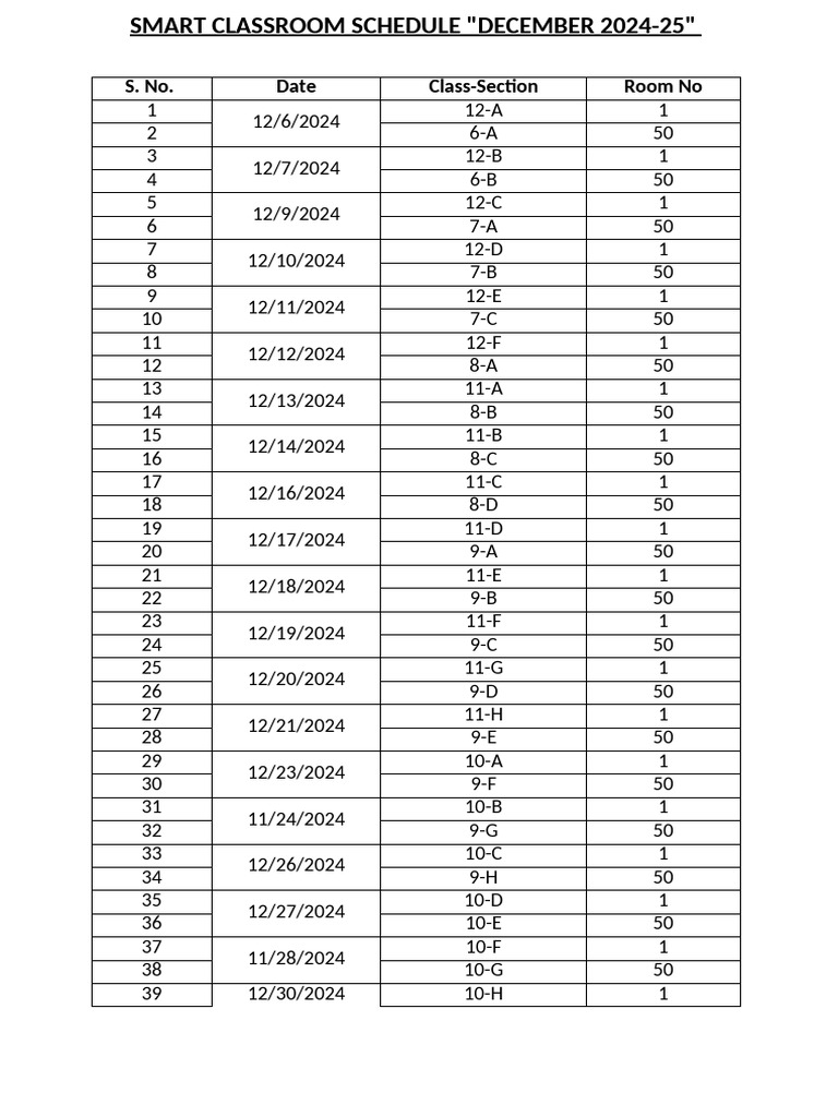 Smart Classroom Schedule November 2024 | PDF