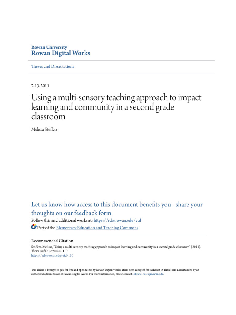 Using A Multi-Sensory Teaching Approach To Impact Learning and Co | PDF ...