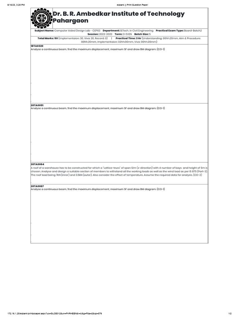 eqbank __ Print Question Paper 2 | PDF | Beam (Structure) | Solid Mechanics