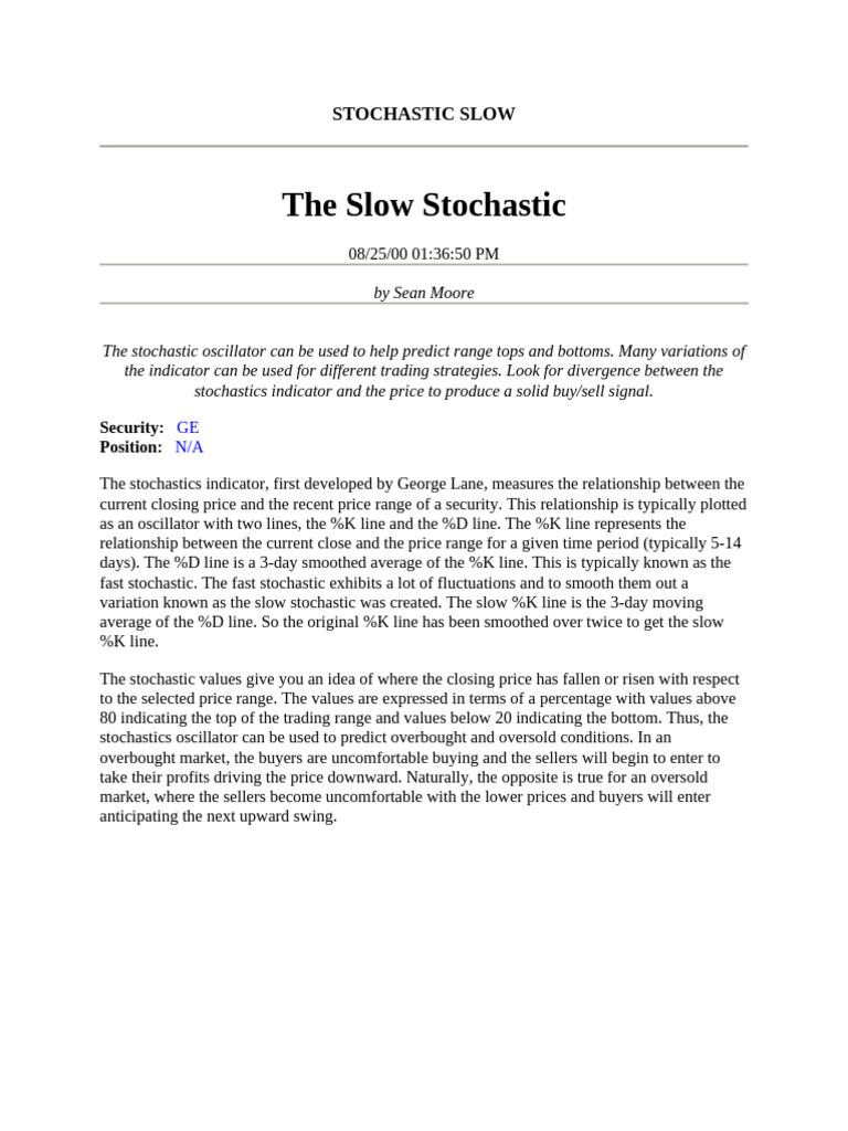 STOCHASTIC SLOW | PDF | Prices