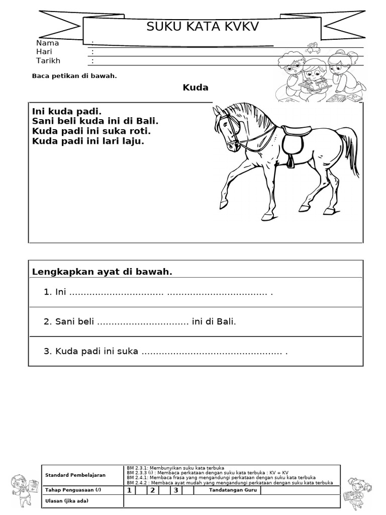 BM OGOS 2020 SUKU KATA KVKV_cerita pendek frasa_KUDA | PDF