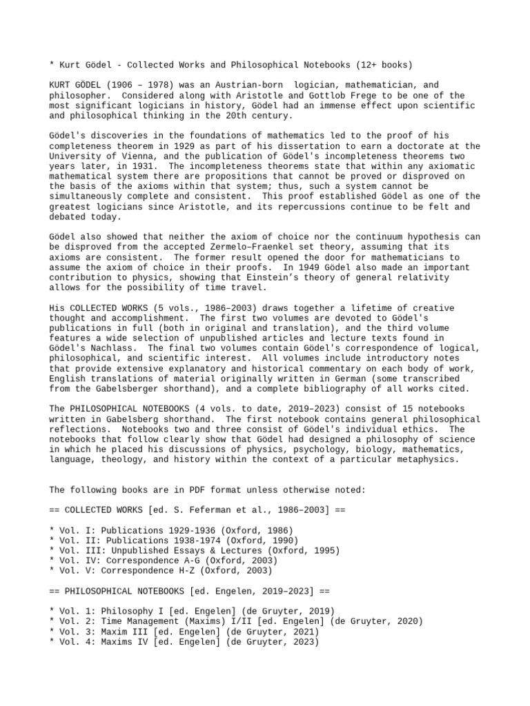 Kurt Gödel: Collected Works Overview | PDF | Mathematical Logic | Axiom