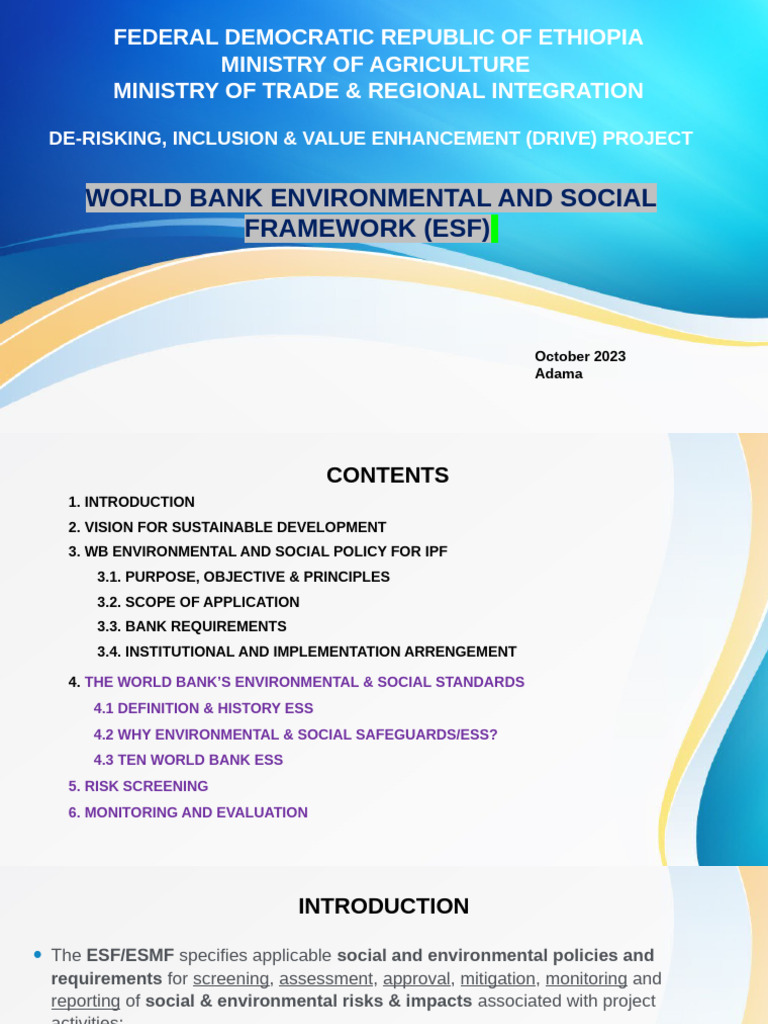 World Bank Environmental & Social Framework | PDF | Sustainability | Risk