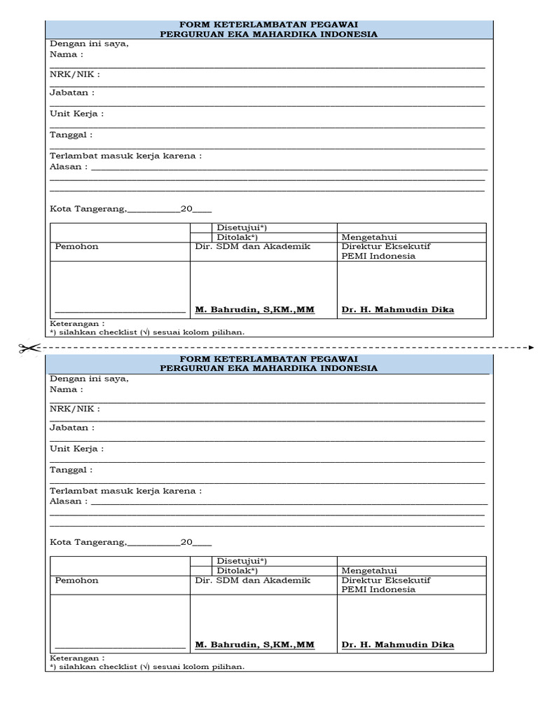 Form Izin Cuti Pulang Cepat Dan Keterlambatan Pegawai | PDF