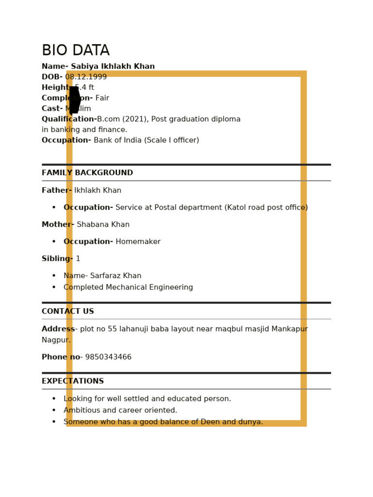 Bio Data (Sabiya) | PDF