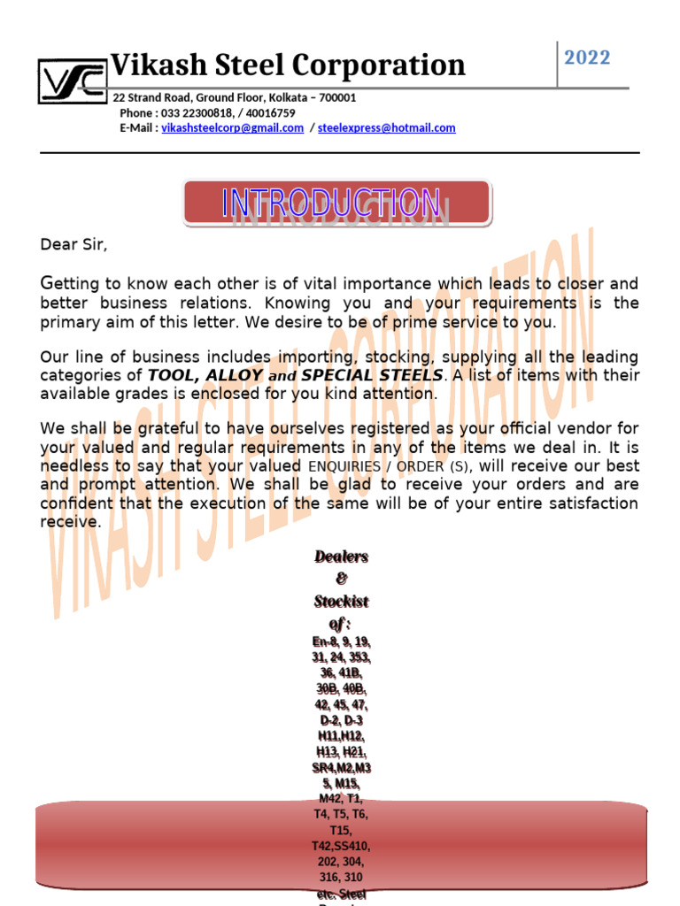 Introduction Letter Vikash Steel | PDF | Materials | Chemical Elements