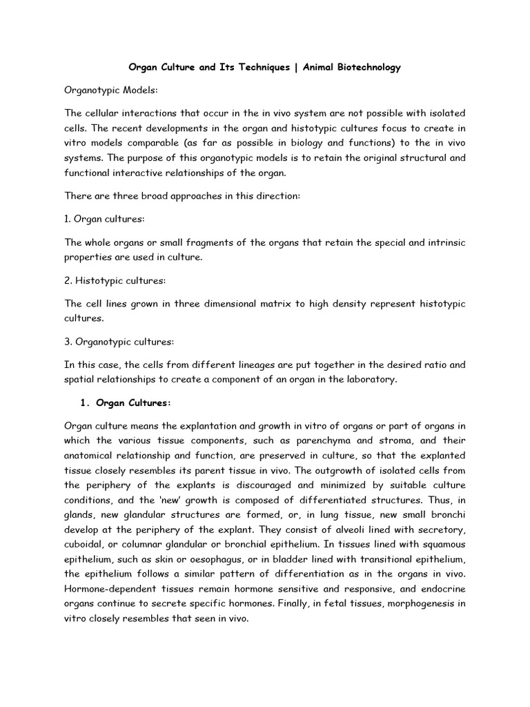 Organ Culture Techniques Guide | PDF | Cell Culture | Epithelium