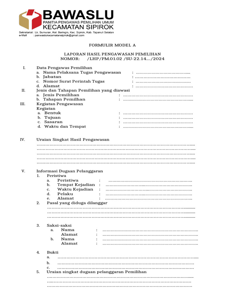 FORMULIR MODEL A-LHP | PDF