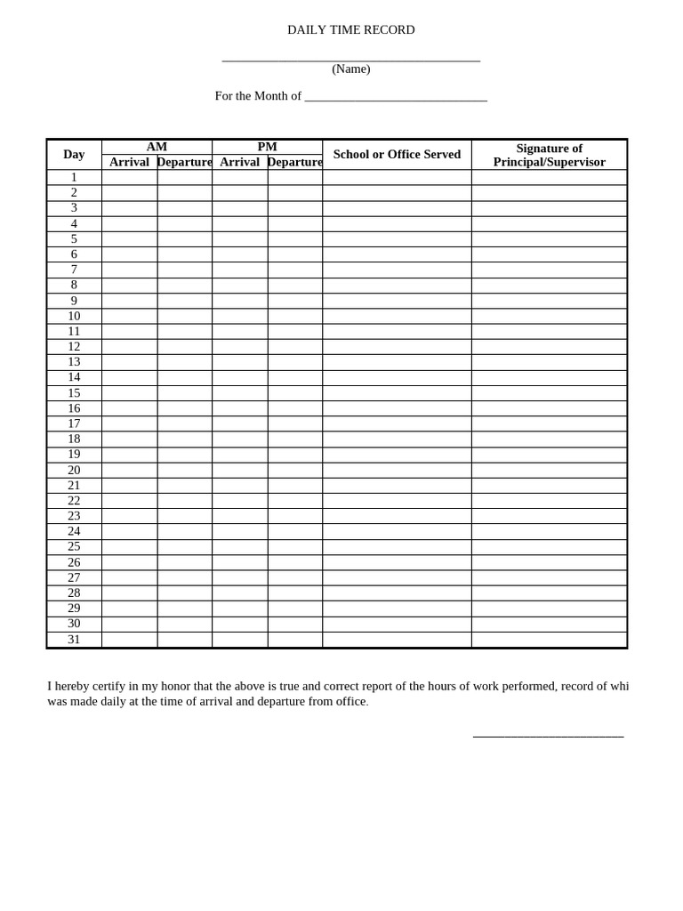 Daily Time Record and Certificate Template | PDF