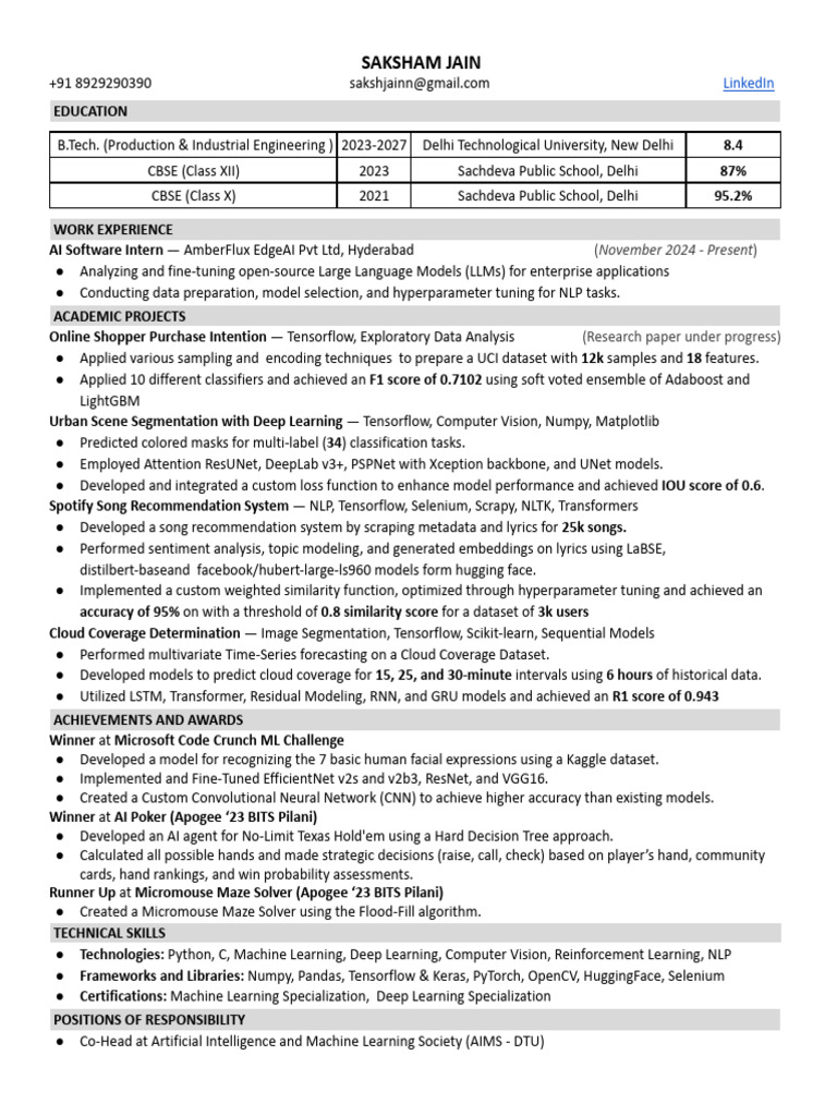Resume (1) | PDF | Deep Learning | Machine Learning