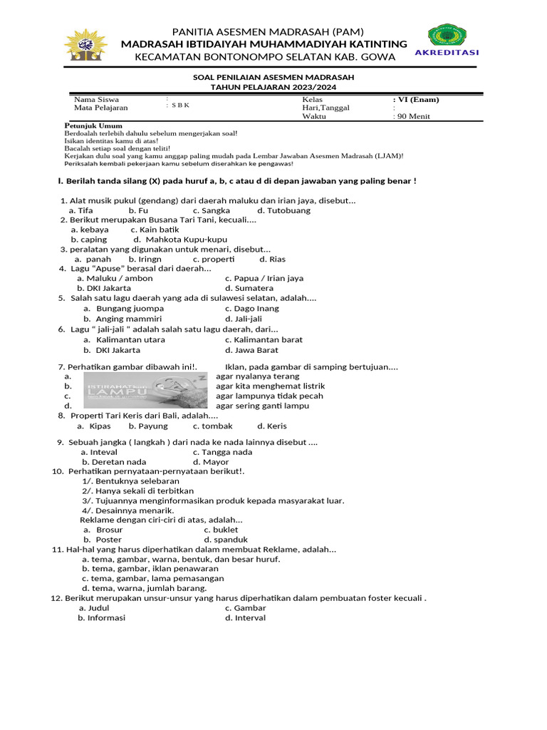 Soal Asesmen SBK 2024 | PDF