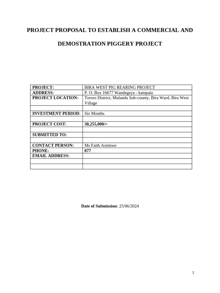 Bira West Piggery Project (Proposal) 1 (Repaired) | PDF | Pig