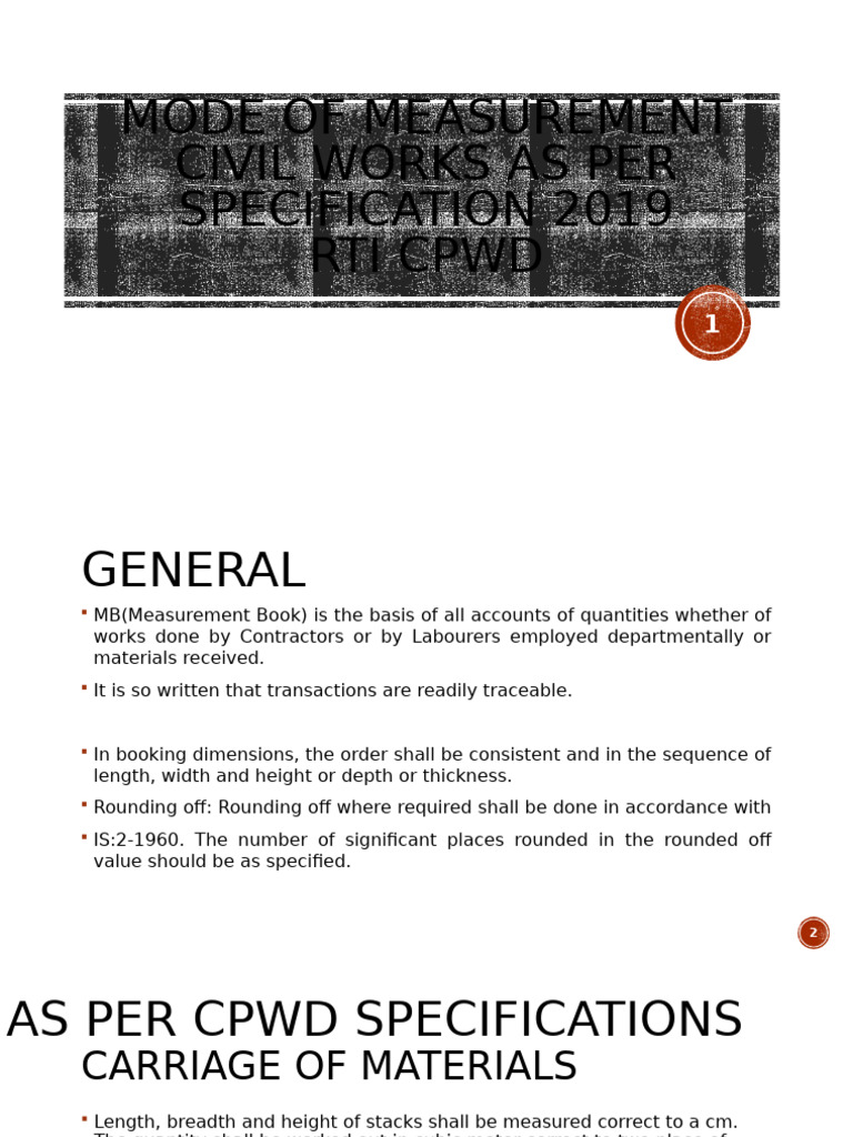 Mode of Measutrement Civil Works as Per Specification | PDF | Length ...