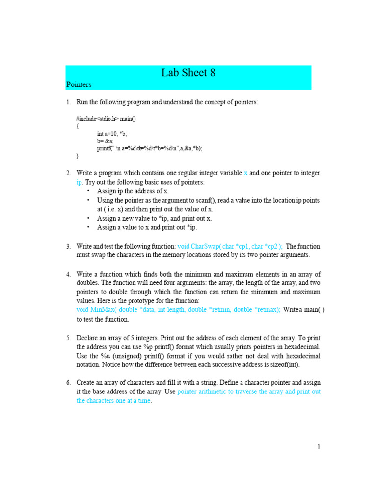 Labsheet8 Pdf Pointer Computer Programming Integer Computer Science 2790